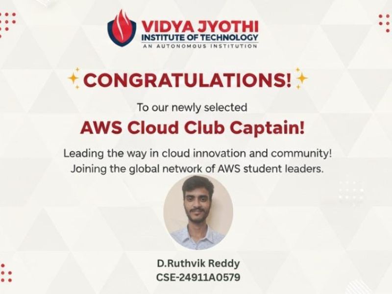 VJIT CSE Student Selected as AWS Cloud Club Captain - Vidya Jyothi ...